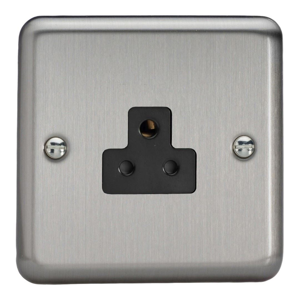 Varilight 1 Gang 2 Amp Round Pin Socket Matt Chrome Finish Black Inser ...