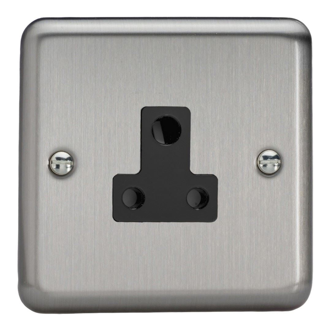 Varilight 1 Gang 5 Amp Round Pin Socket Matt Chrome Finish Black Inser ...